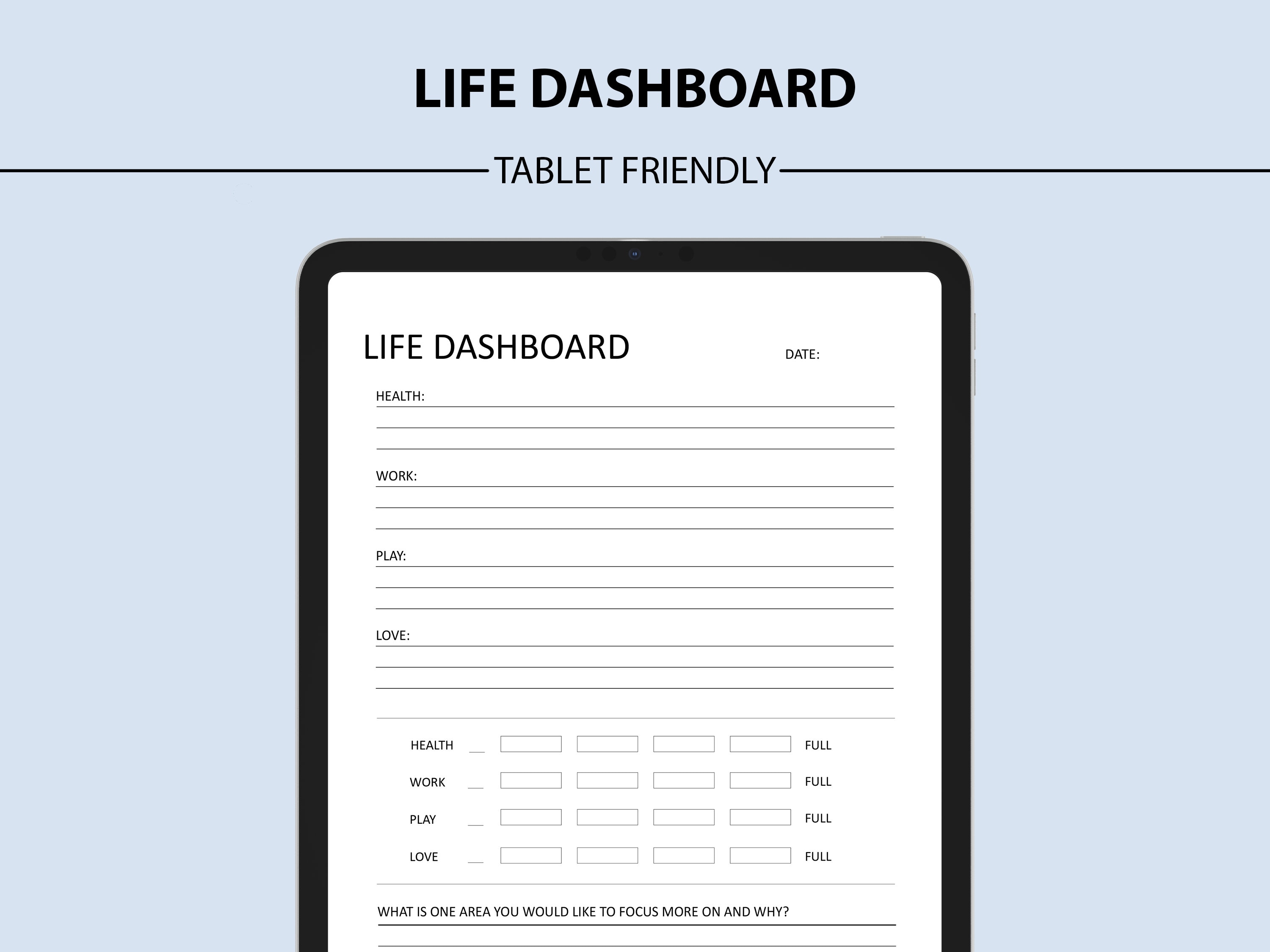 Life Dashboard Printable: Health, Love, Work, Play Assessment (PDF) - Etsy