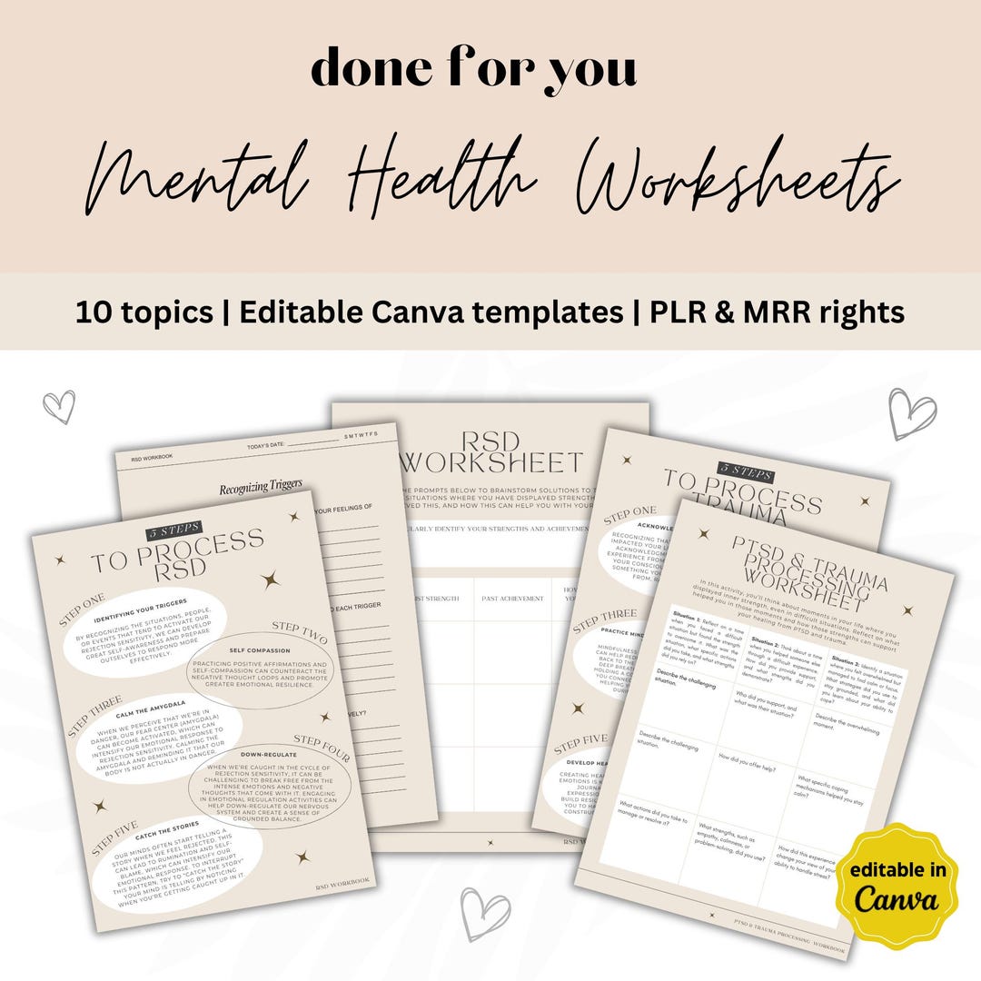 Mental Health Worksheets Bundle, Wellness, Worksheets, Self-help ...