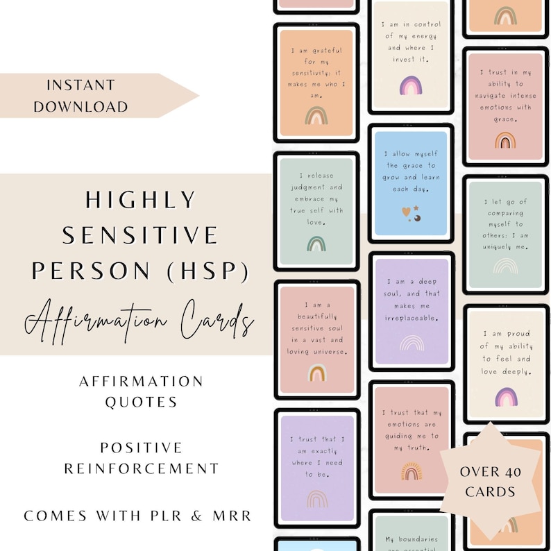 Highly Sensitive Person (HSP) Affirmation Cards, PLR Re-sell Rights, Adhd, Self Love, Self Care ...
