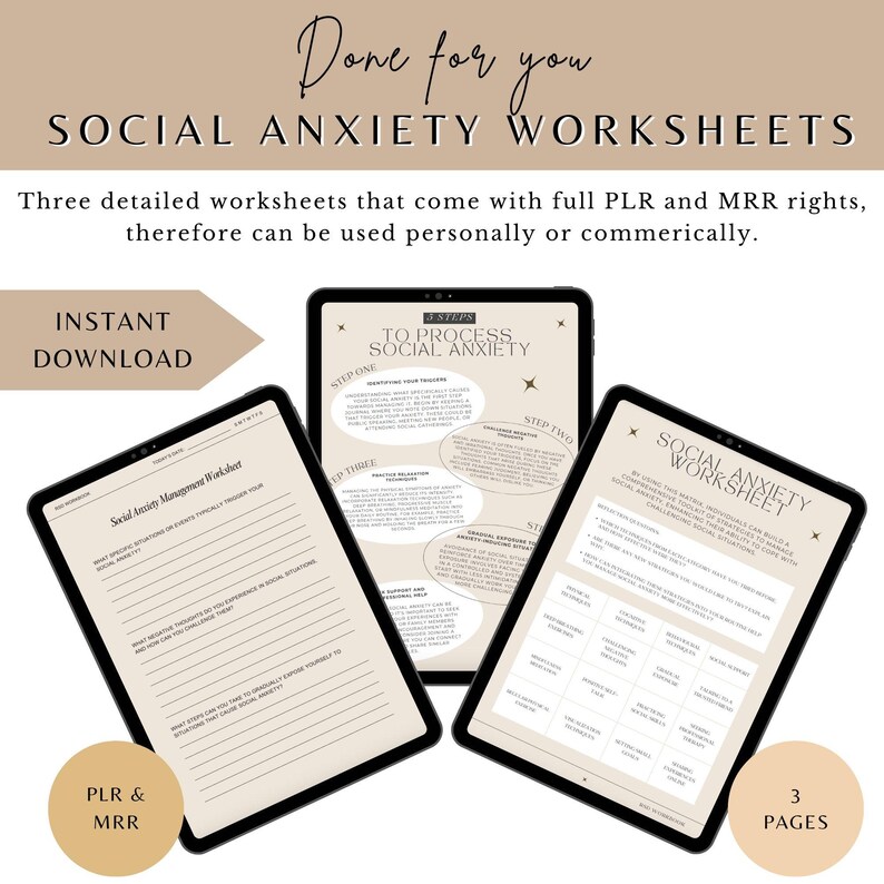 Social Anxiety Worksheets PLR, Full PLR Re-sell Licence, Self Esteem ...