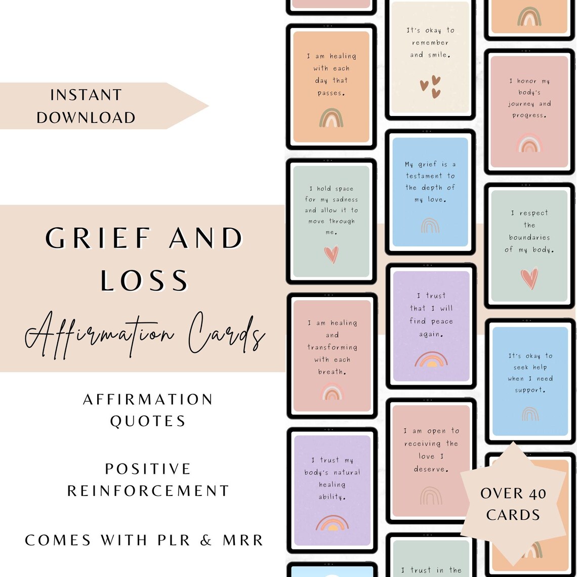 Grief and Loss Affirmation Cards, Therapy PLR Re-sell Rights, Self Love ...