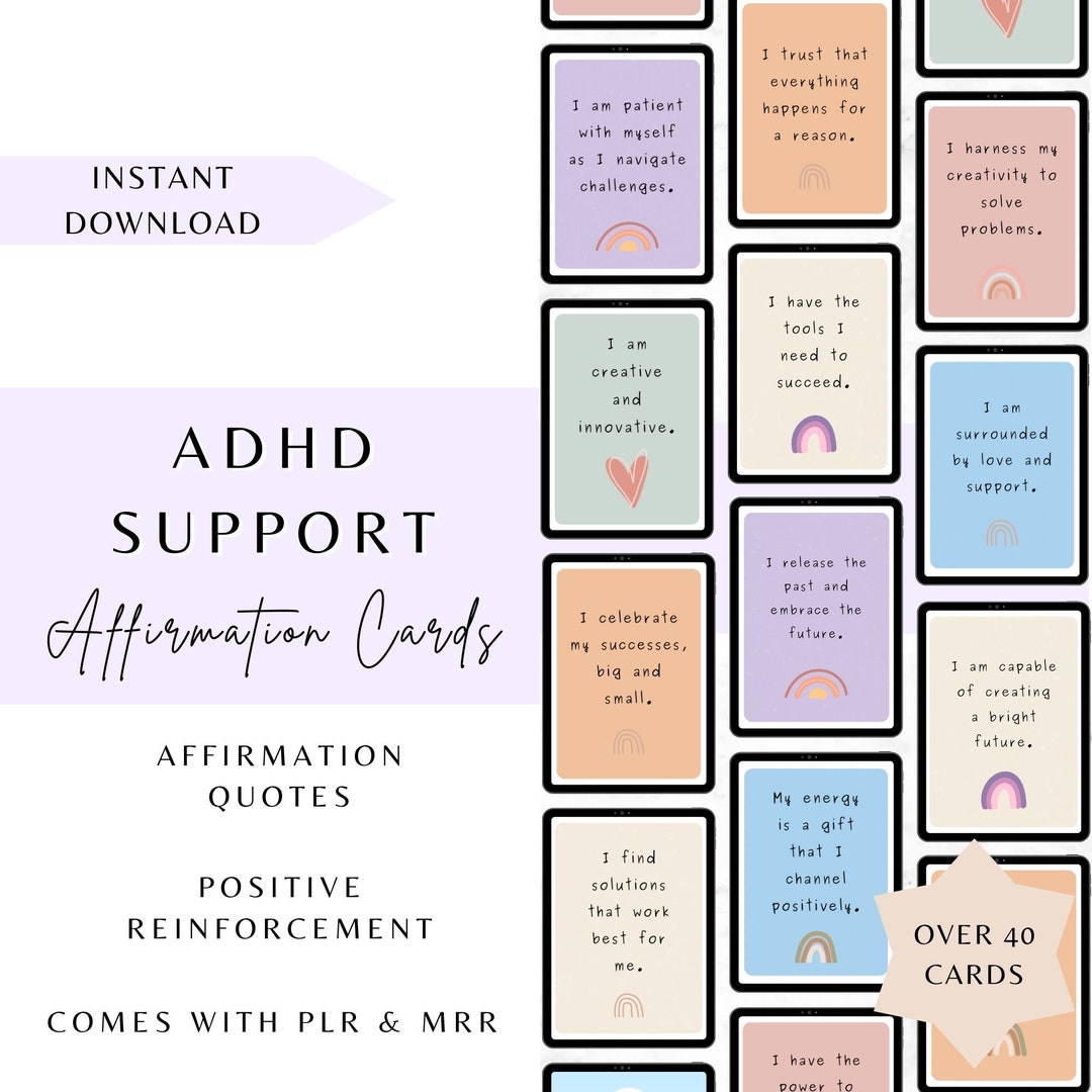 ADHD Affirmation Cards, Self Esteem, Positive Quote Flash Cards ...