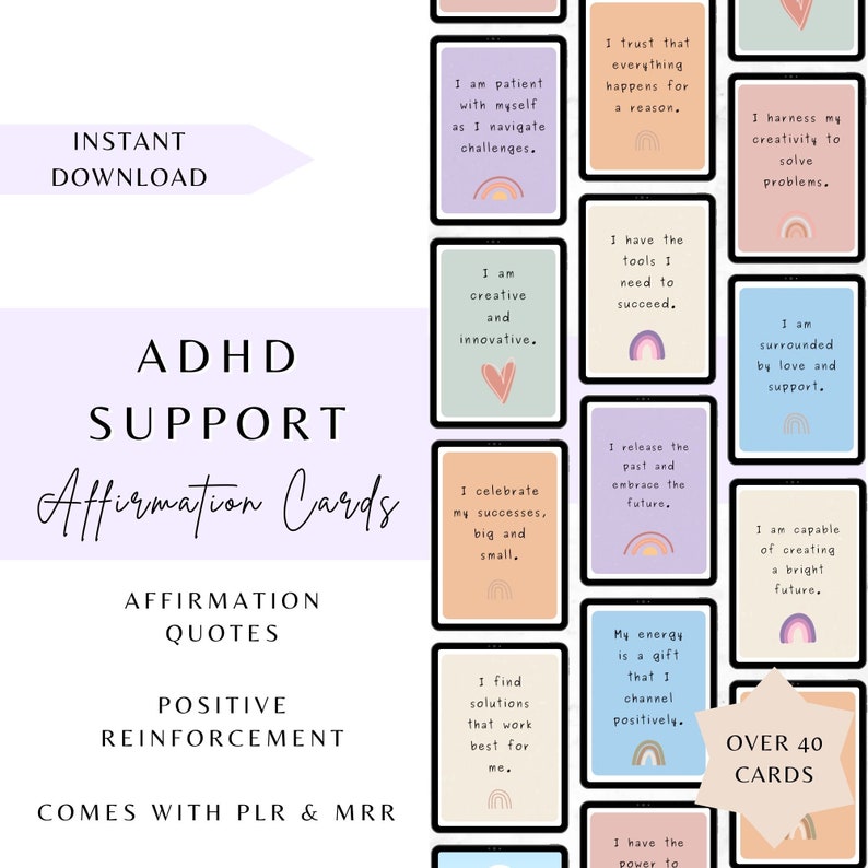 ADHD Affirmation Cards, Self Esteem, Positive Quote Flash Cards ...