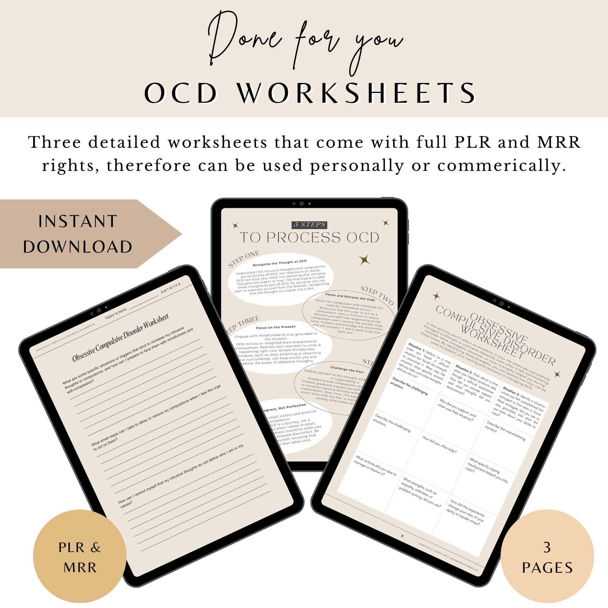 OCD Healing Worksheets, PLR Re-sell License, Mindfulness PLR, Self ...