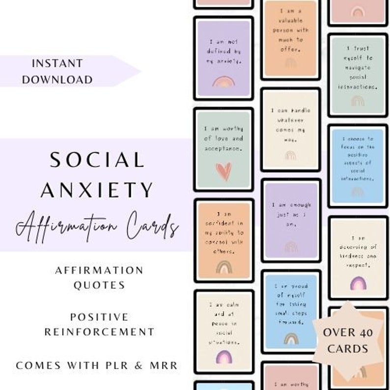 Social Anxiety Affirmation Cards, Self Esteem, Positive Quote Flash ...