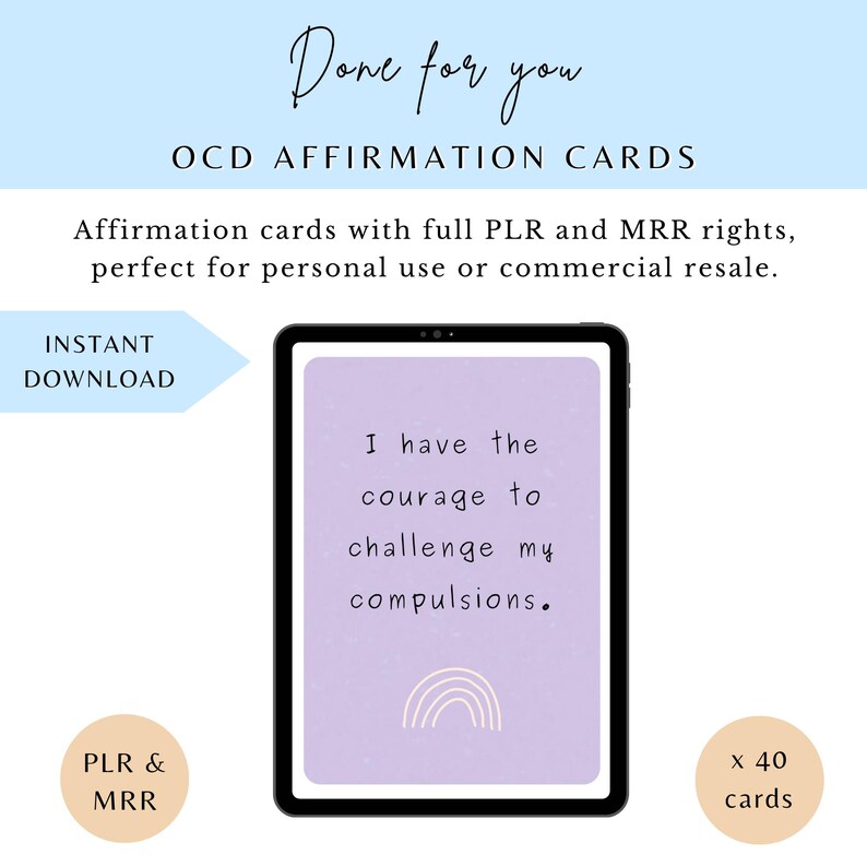 OCD Healing Affirmation Cards, PLR Re-sell Rights, Anxiety, Mindfulness ...