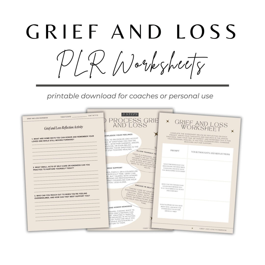 Grief and Loss Worksheets PLR, Full PLR Re-sell Licence, Self Esteem ...