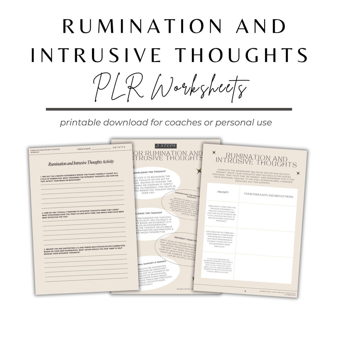 Rumination and Intrusive Thoughts PLR Worksheets, Full PLR Re-sell ...