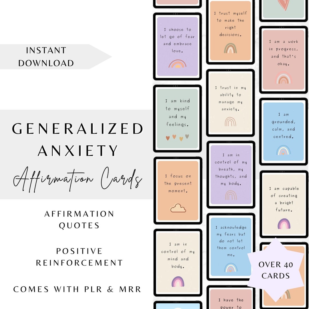 Generalized Anxiety Disorder Affirmation Cards PLR, Self Love, Self ...