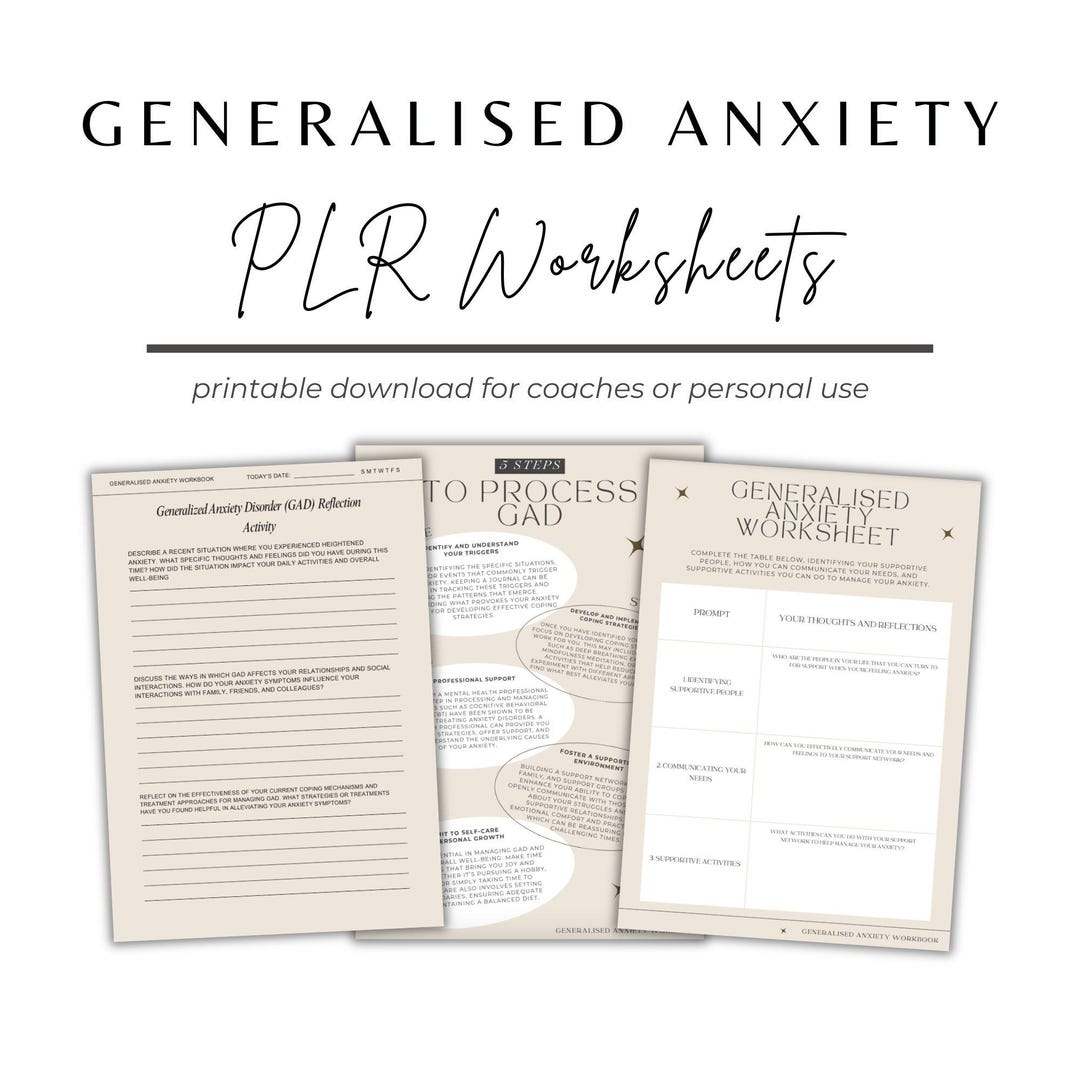 Processing GAD (generalised Anxiety Disorder) Worksheets PLR, Full PLR ...