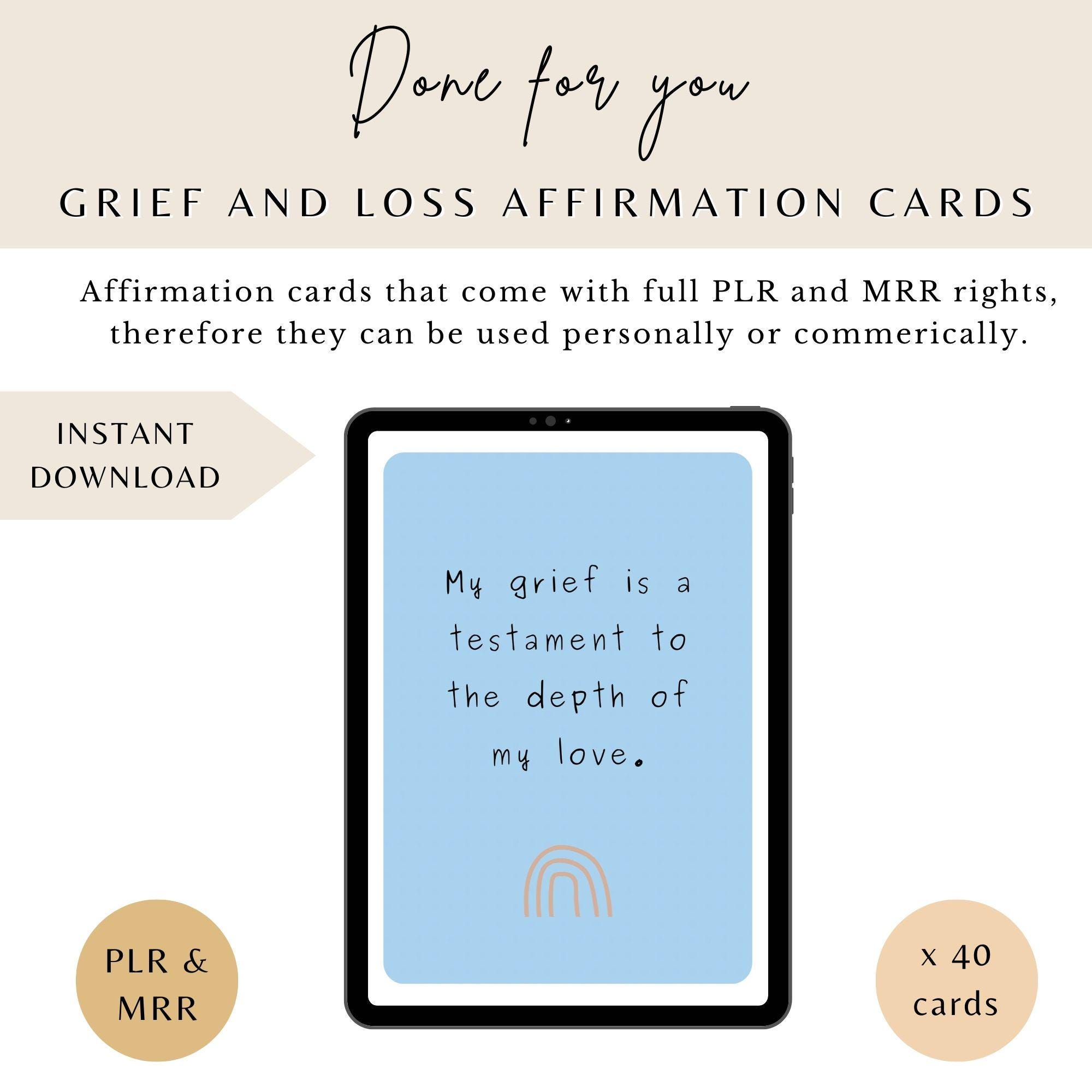 Grief and Loss Affirmation Cards, Therapy PLR Re-sell Rights, Self Love ...