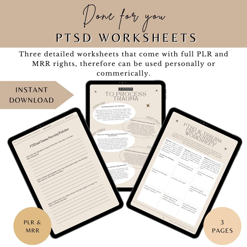 PTSD and Trauma Processing Worksheets PLR, Full PLR Re-sell Licence ...