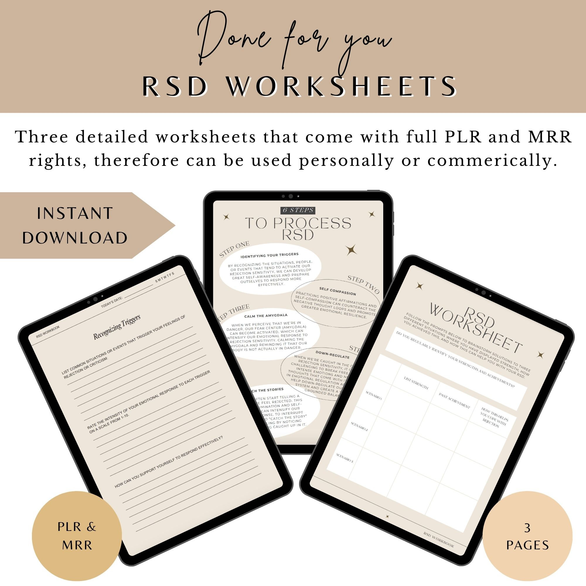 Processing RSD (rejection Sensitivity Dysphoria) Worksheets, Full PLR ...