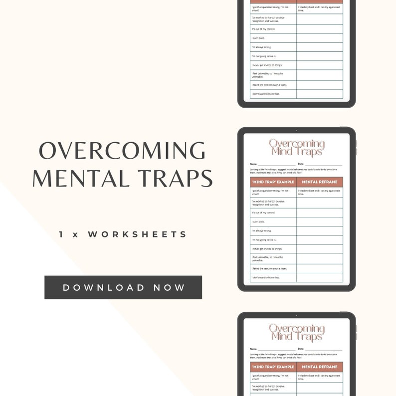 Overcoming Mental Traps Worksheet, Self Love Plr, Self Esteem, Social ...