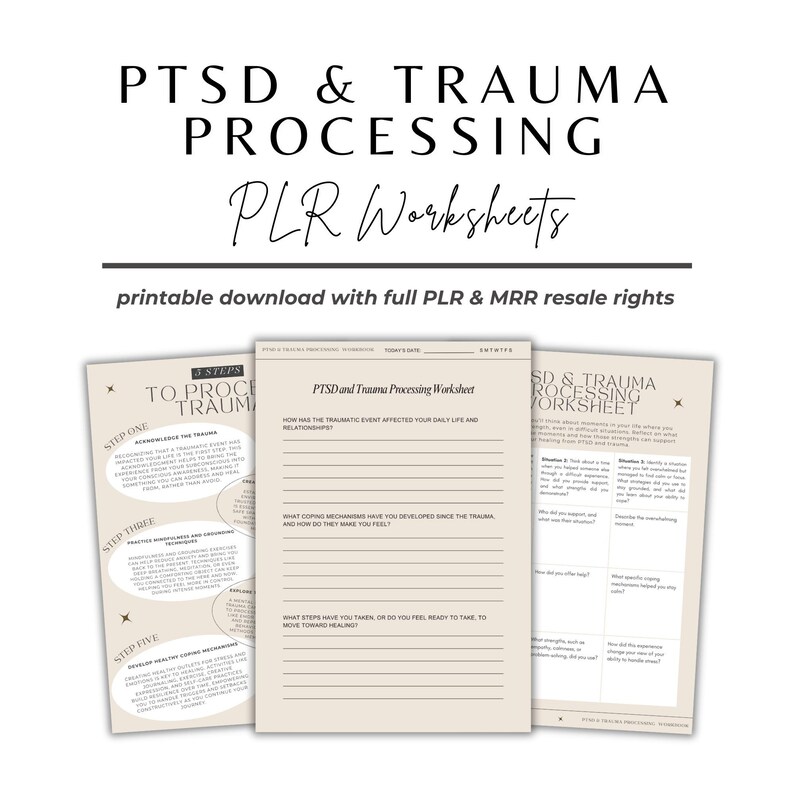PTSD and Trauma Processing Worksheets PLR, Full PLR Re-sell Licence ...