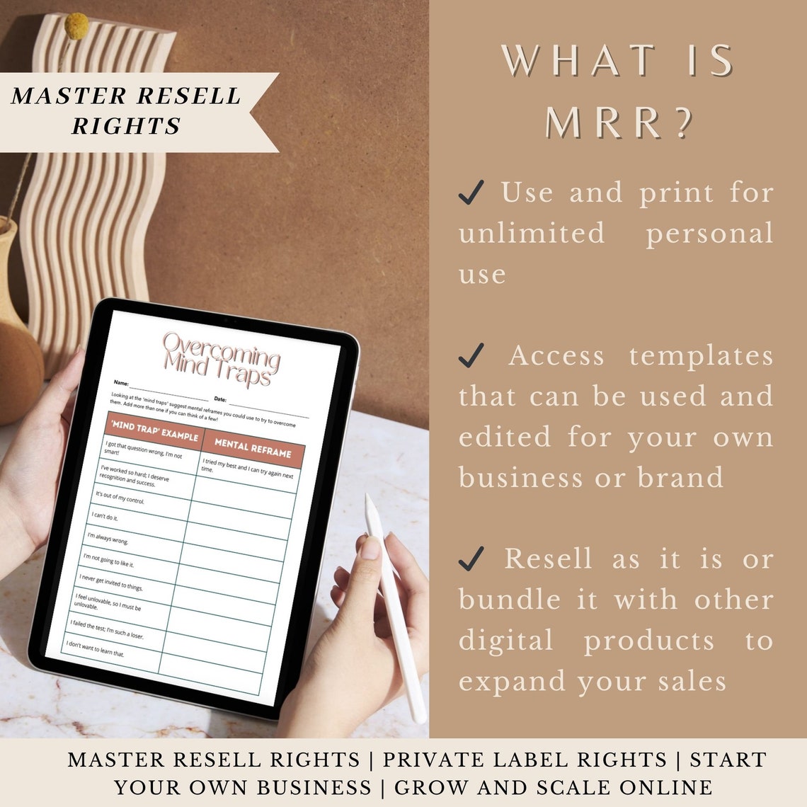 Overcoming Mental Traps Worksheet, Self Love Plr, Self Esteem, Social ...