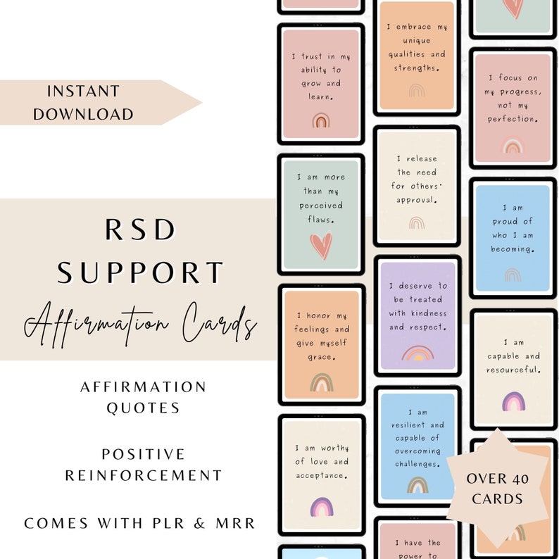Rejection Sensitivity Dysphoria (RSD) Affirmation Cards, RSD PLR Re ...