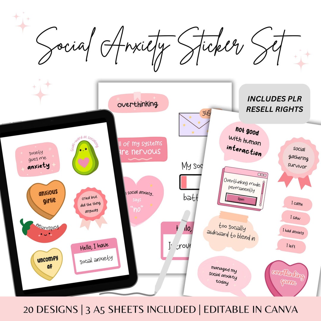 Social Anxiety Sticker Set, Mental Wellness, Neurodivergent Tools ...