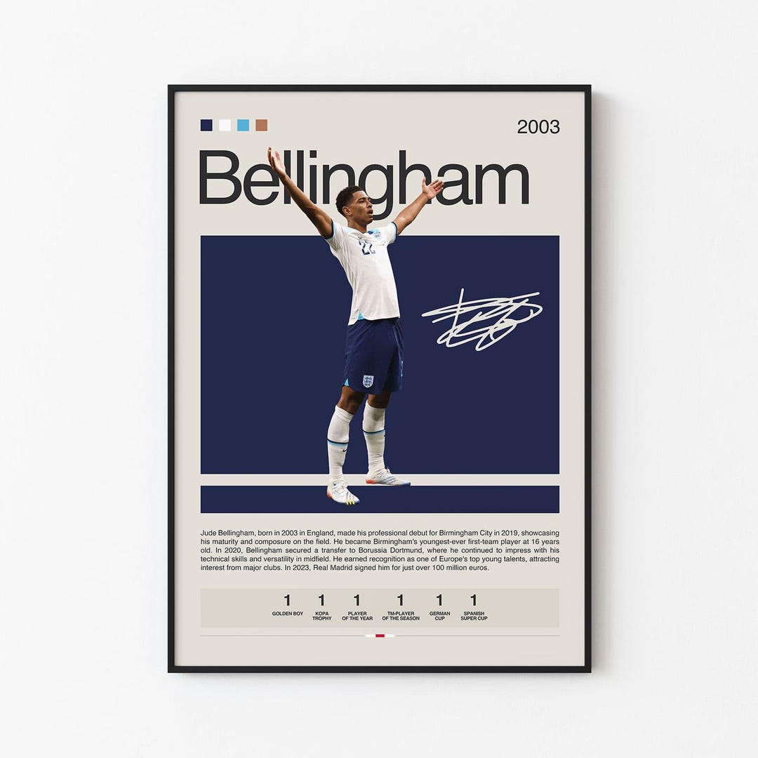 Jude Bellingham Poster, England Poster, Soccer Gifts, Sports Poster ...