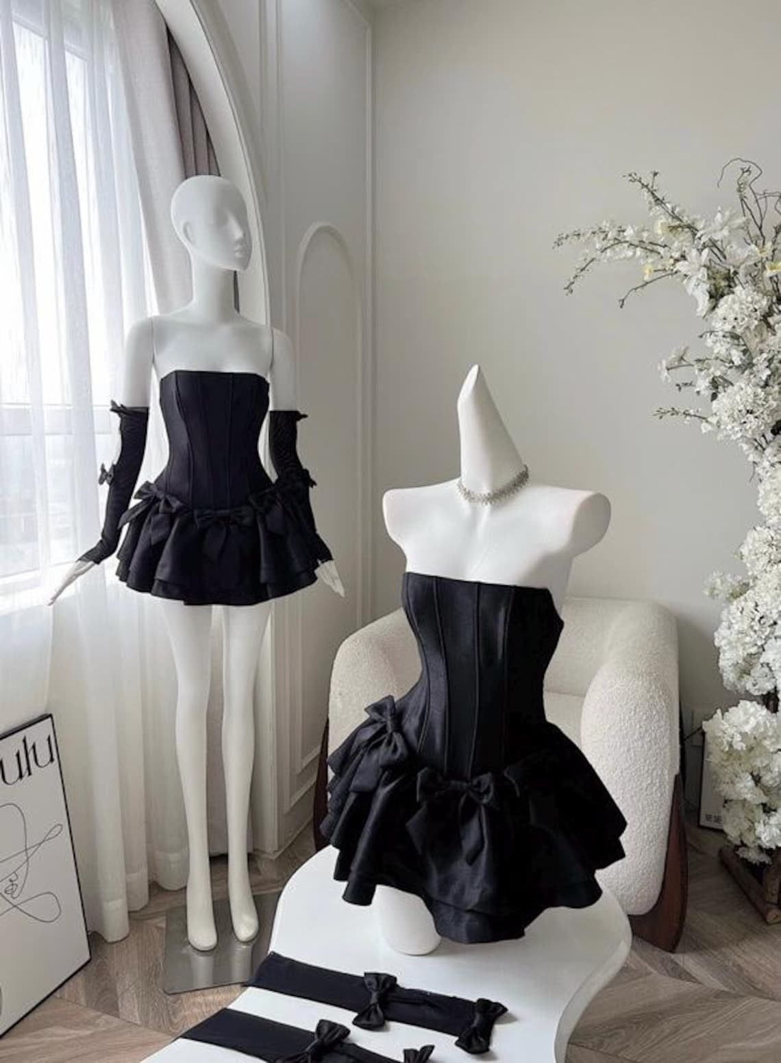 Black Layered Puffy Mini Dress With Ribbons - Etsy