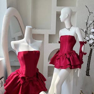 Red Layered Mini Dress With Ribbons - Etsy