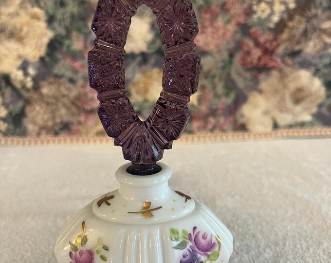Fenton Charleton Collection Perfume Bottle W/purple Stopper HP Roses ...