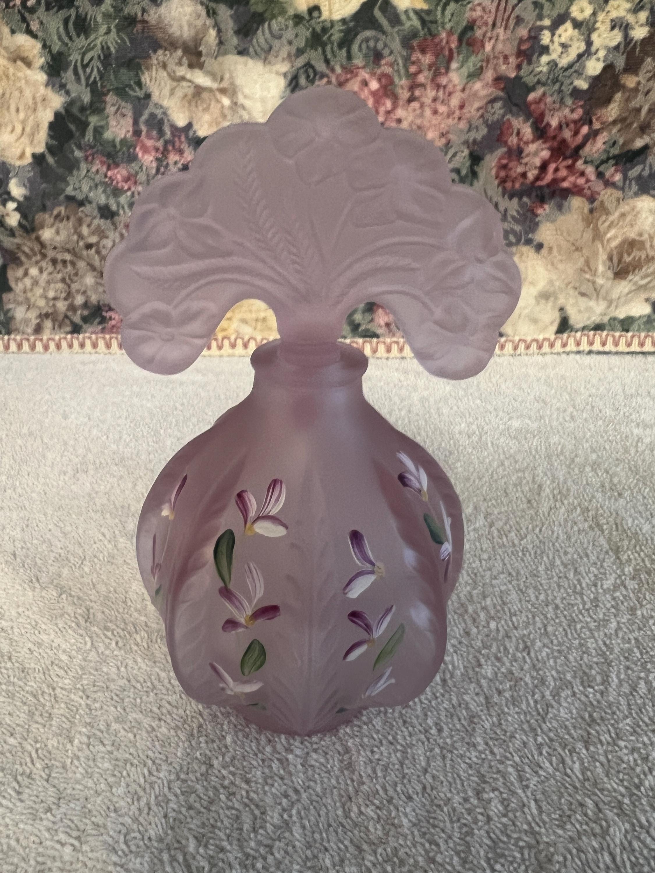 Fenton Art Glass Embossed Large Detailed Hand Painted Perfume Bottle ...