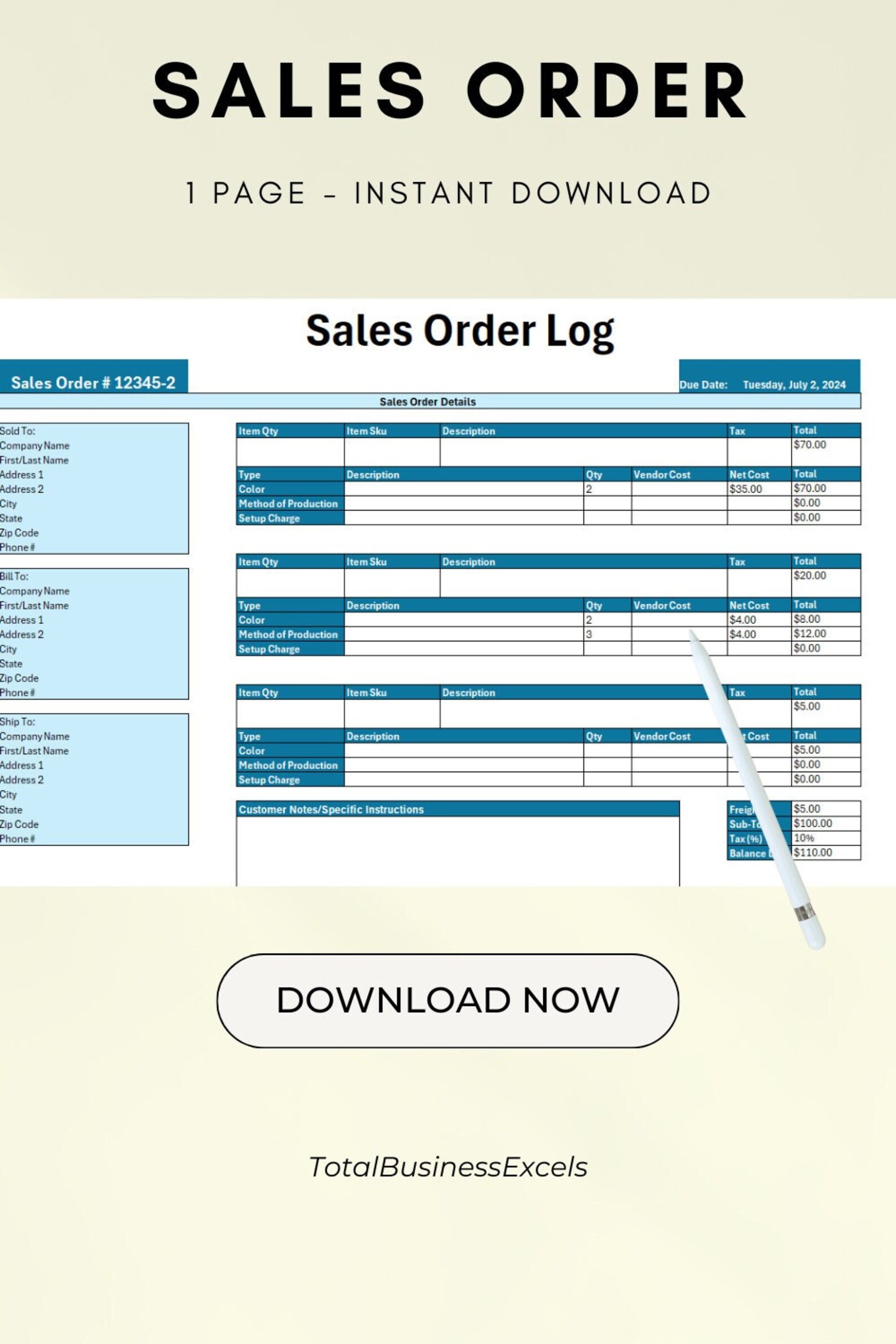 Sales Order Template. Order Form. Sales Order Template. Small Business ...