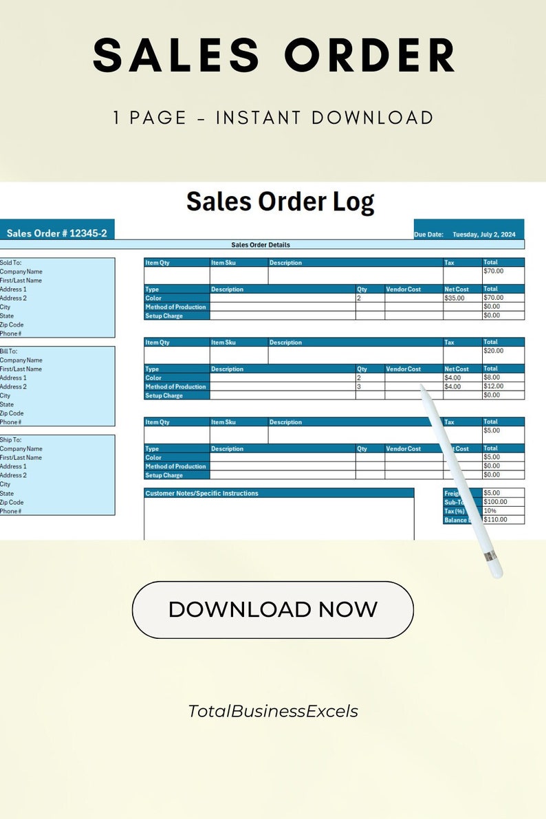 Sales Order Template. Order Form. Sales Order Template. Small Business ...