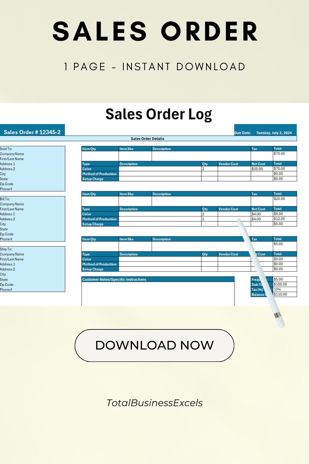 Sales Order Template. Order Form. Sales Order Template. Small Business ...