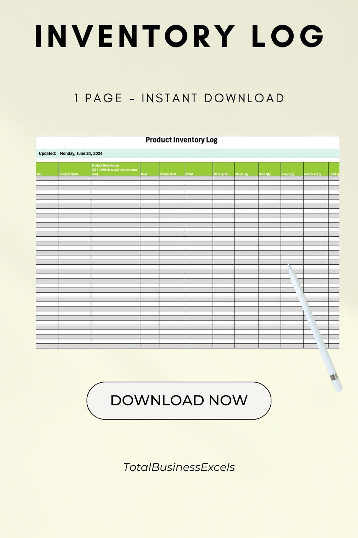 Product Inventory Management Form, Inventory Sheet, Small Business ...