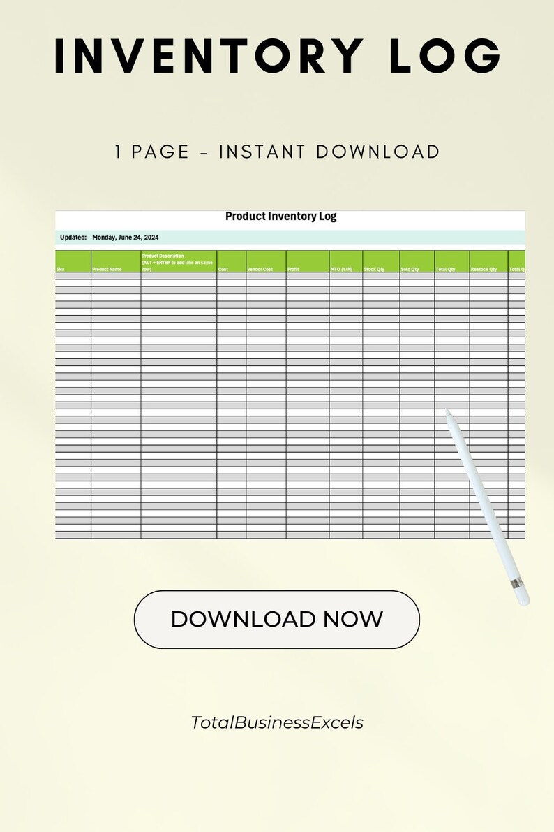 Product Inventory Management Form, Inventory Sheet, Small Business ...