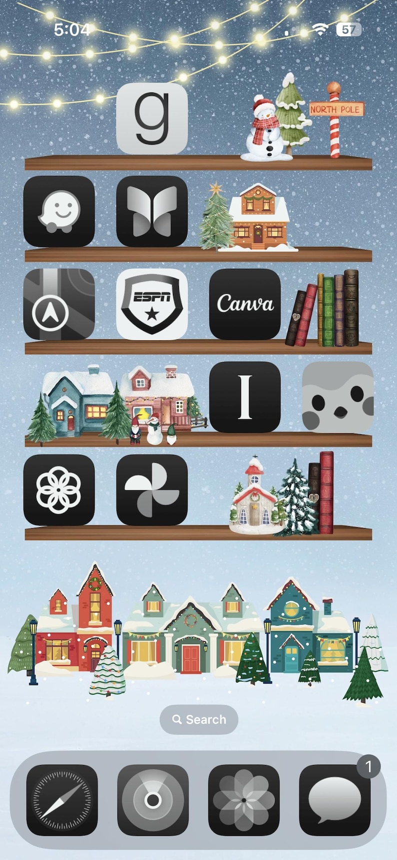Christmas Village Bookshelf Wallpaper for iPhone Ios 18 *digital ...