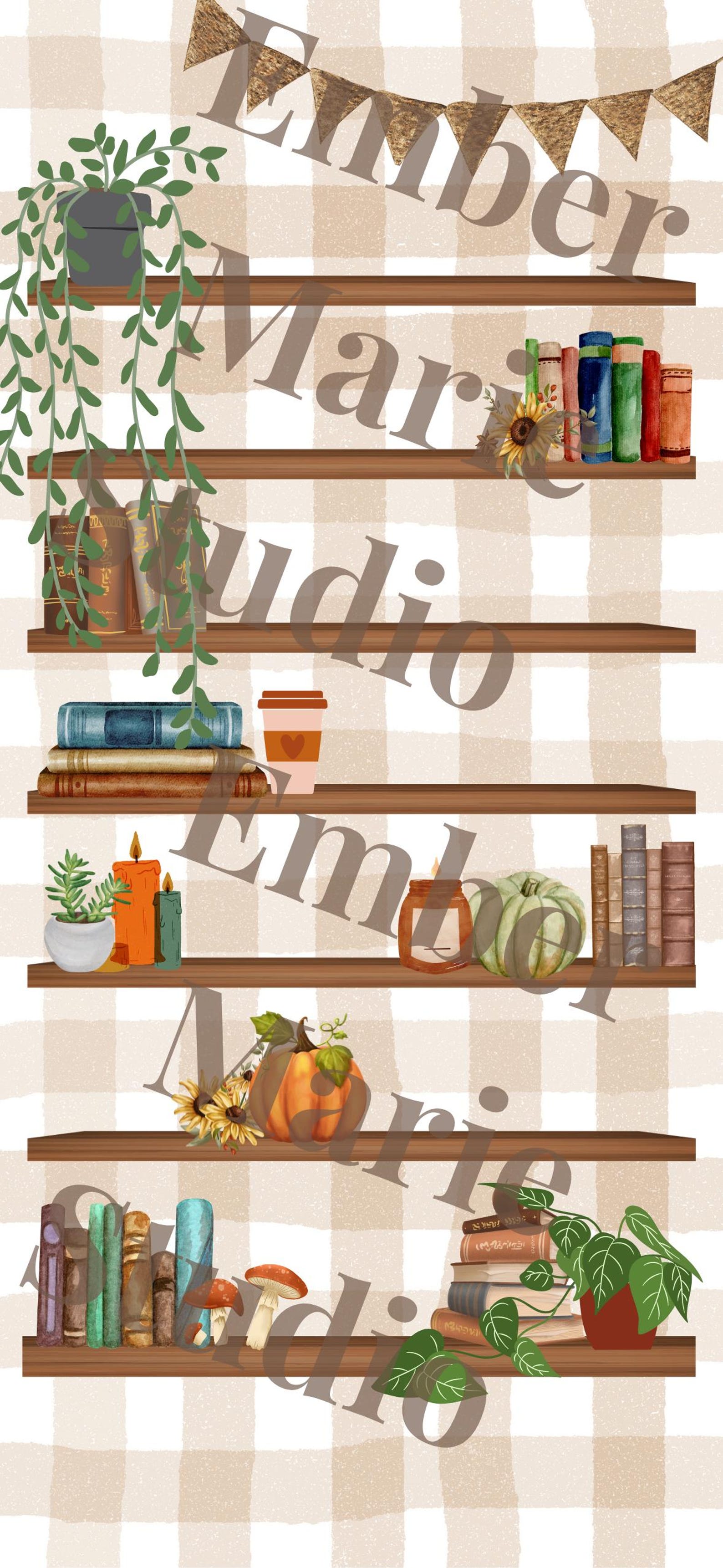 Fall Bookshelf Wallpaper for iPhone Ios 18 *digital Download* - Etsy