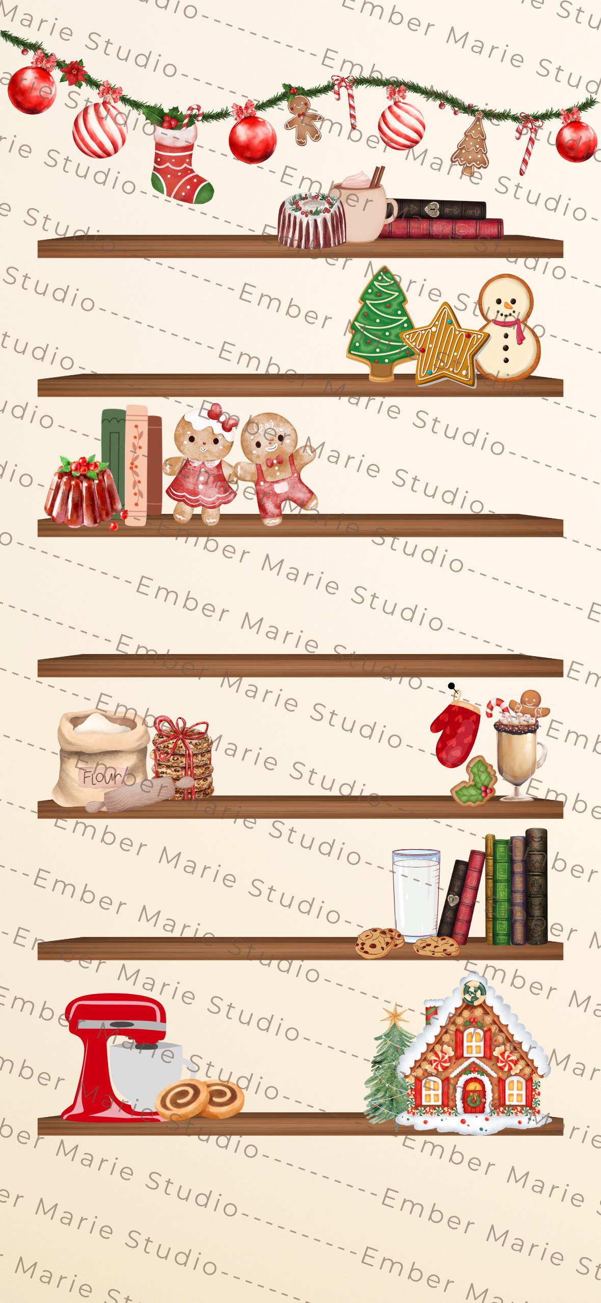 Christmas Cookie Bookshelf Wallpaper for iPhone Ios 18 *digital ...
