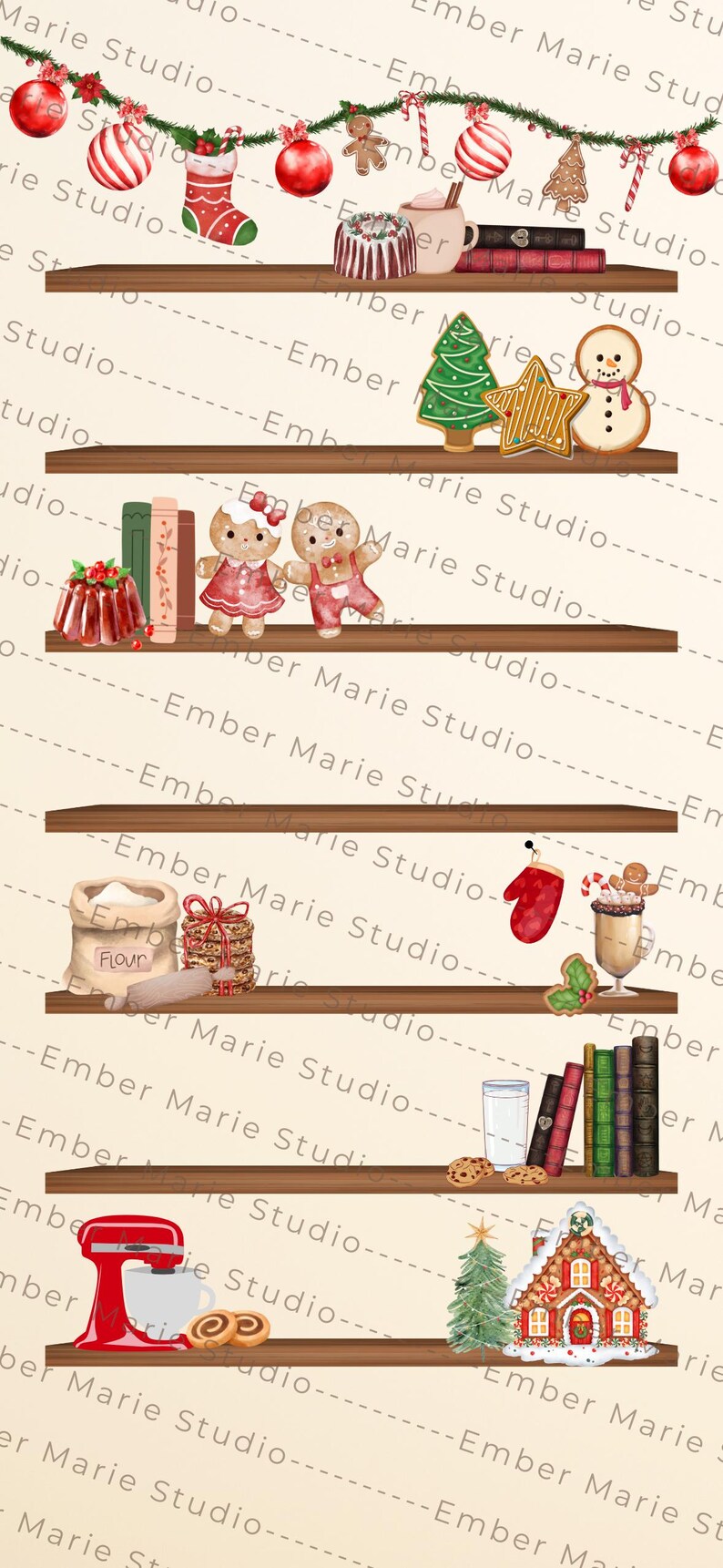 Christmas Cookie Bookshelf Wallpaper for iPhone Ios 18 *digital ...