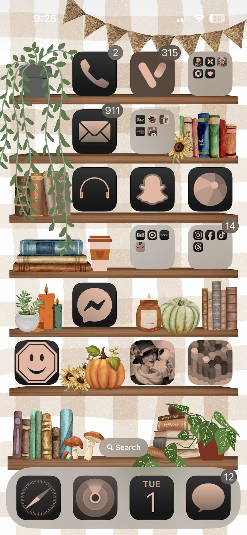 Fall Bookshelf Wallpaper for iPhone Ios 18 *digital Download* - Etsy