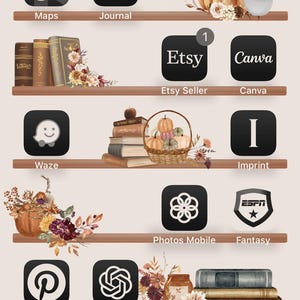 Floral Autumn Bookshelf Wallpaper for iPhone Ios 18 *digital Download ...