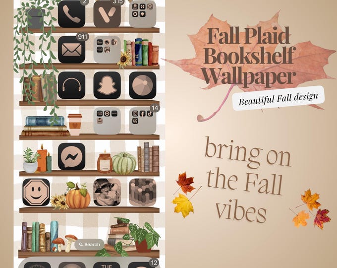 Fall Bookshelf Wallpaper for iPhone Ios 18 *digital Download* - Etsy
