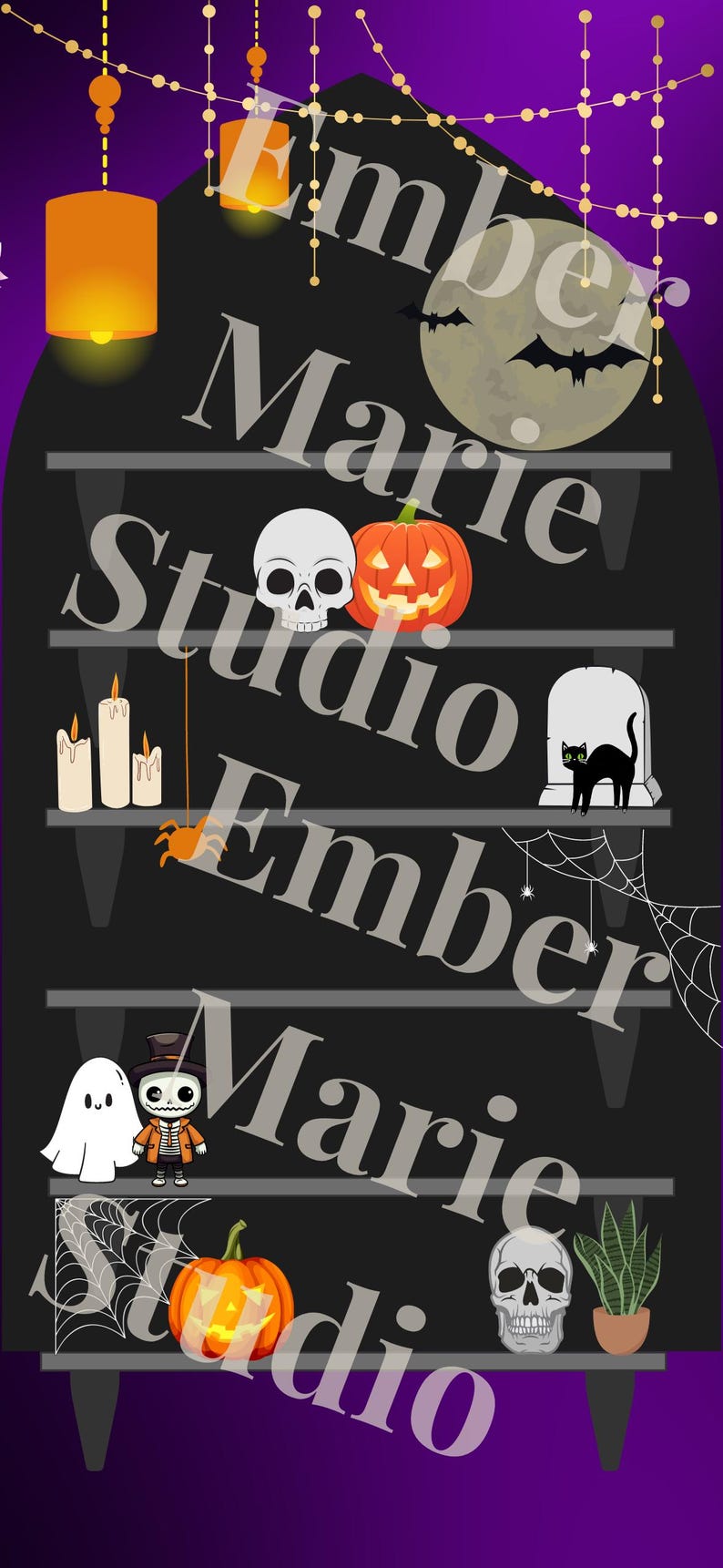 Halloween Spooky Bookshelf Wallpaper for iPhone Ios 18 digital Download ...