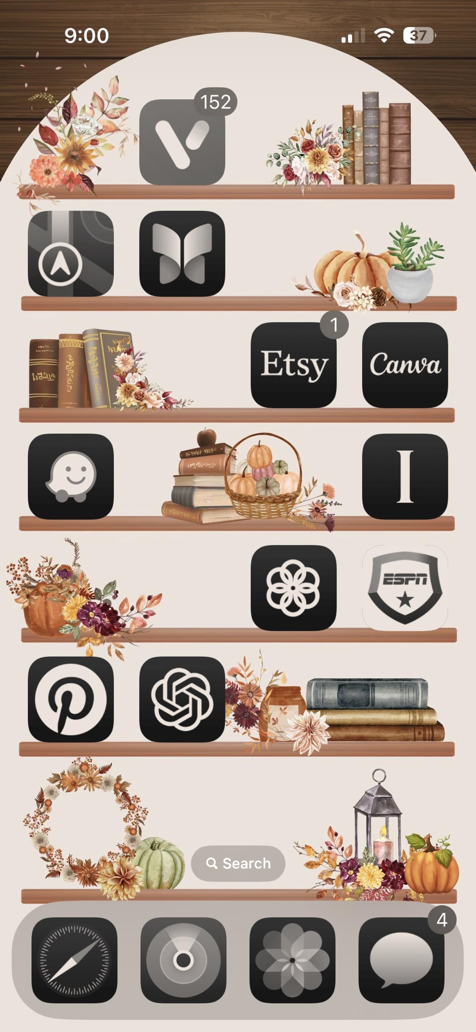Floral Autumn Bookshelf Wallpaper for iPhone Ios 18 *digital Download ...