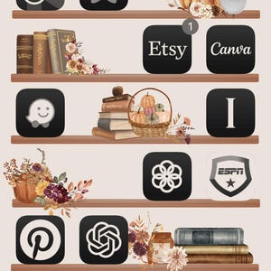Floral Autumn Bookshelf Wallpaper for iPhone Ios 18 *digital Download ...
