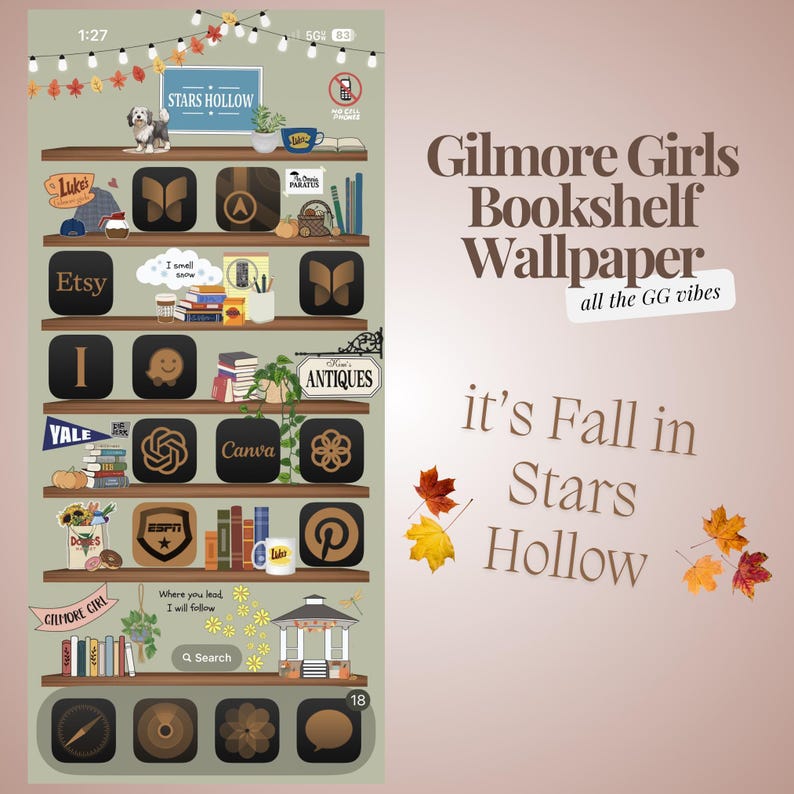 Gilmore Girls Fall Bookshelf Wallpaper for iPhone Ios 18 digital ...