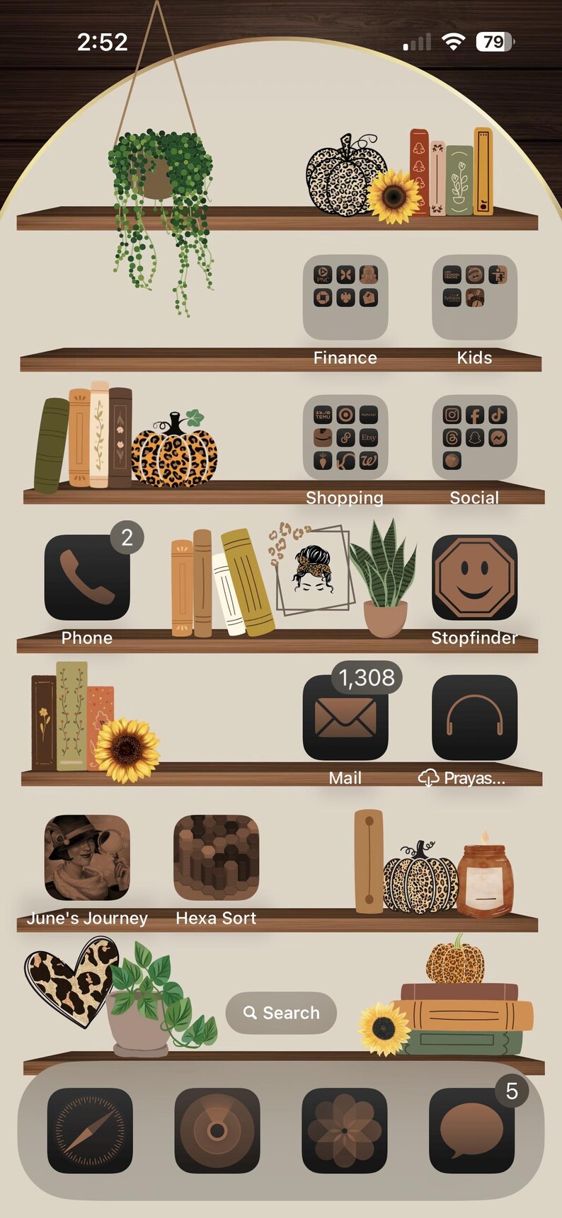 Leopard Print Fall Bookshelf Wallpaper for iPhone Ios 18 *digital ...