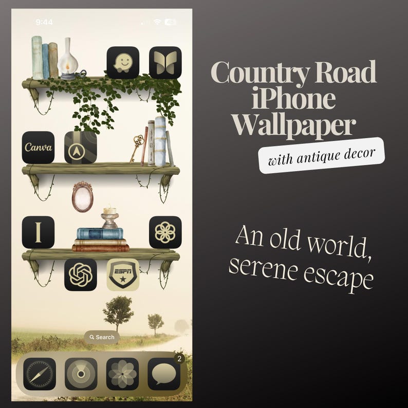 Country Road Bookshelf Wallpaper for iPhone Ios 18 *digital Download ...