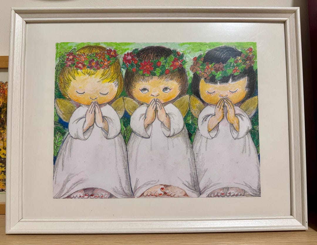 Original Painting—oil Pastels Painting Praying Girls - Etsy