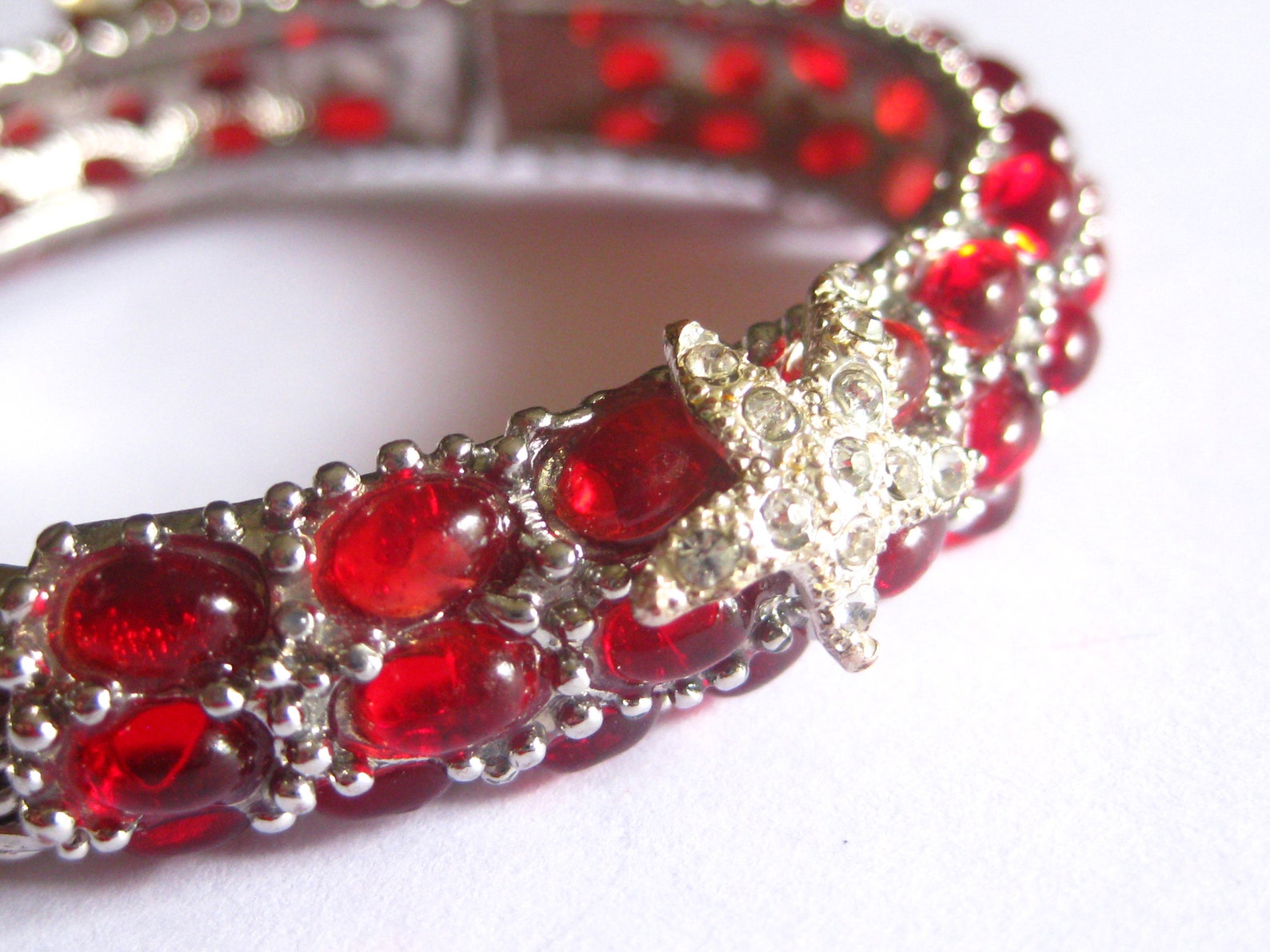 Starfish Ruby Red Rhinestone Jeweled Clamper Bangle Bracelet - Etsy