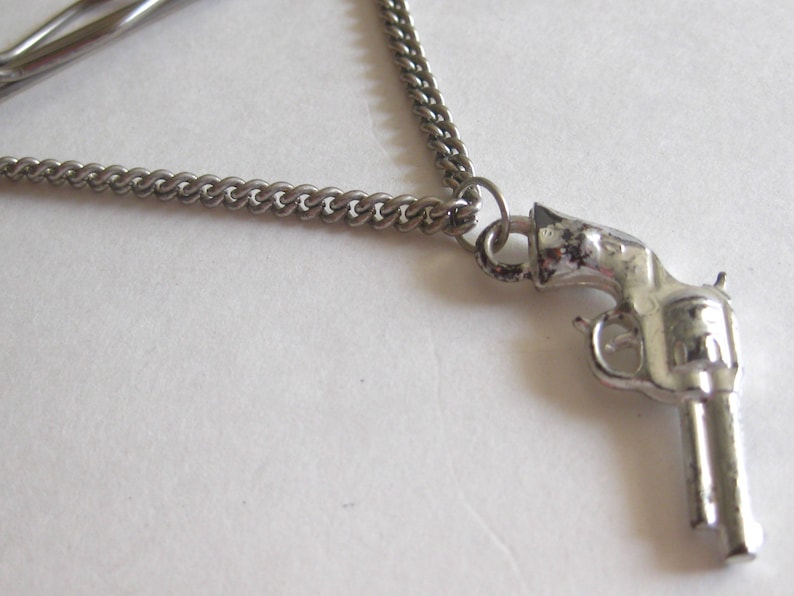 Gun Tie Bar Chain Pistol Revolver Clip Silver Tone Vintage - Etsy