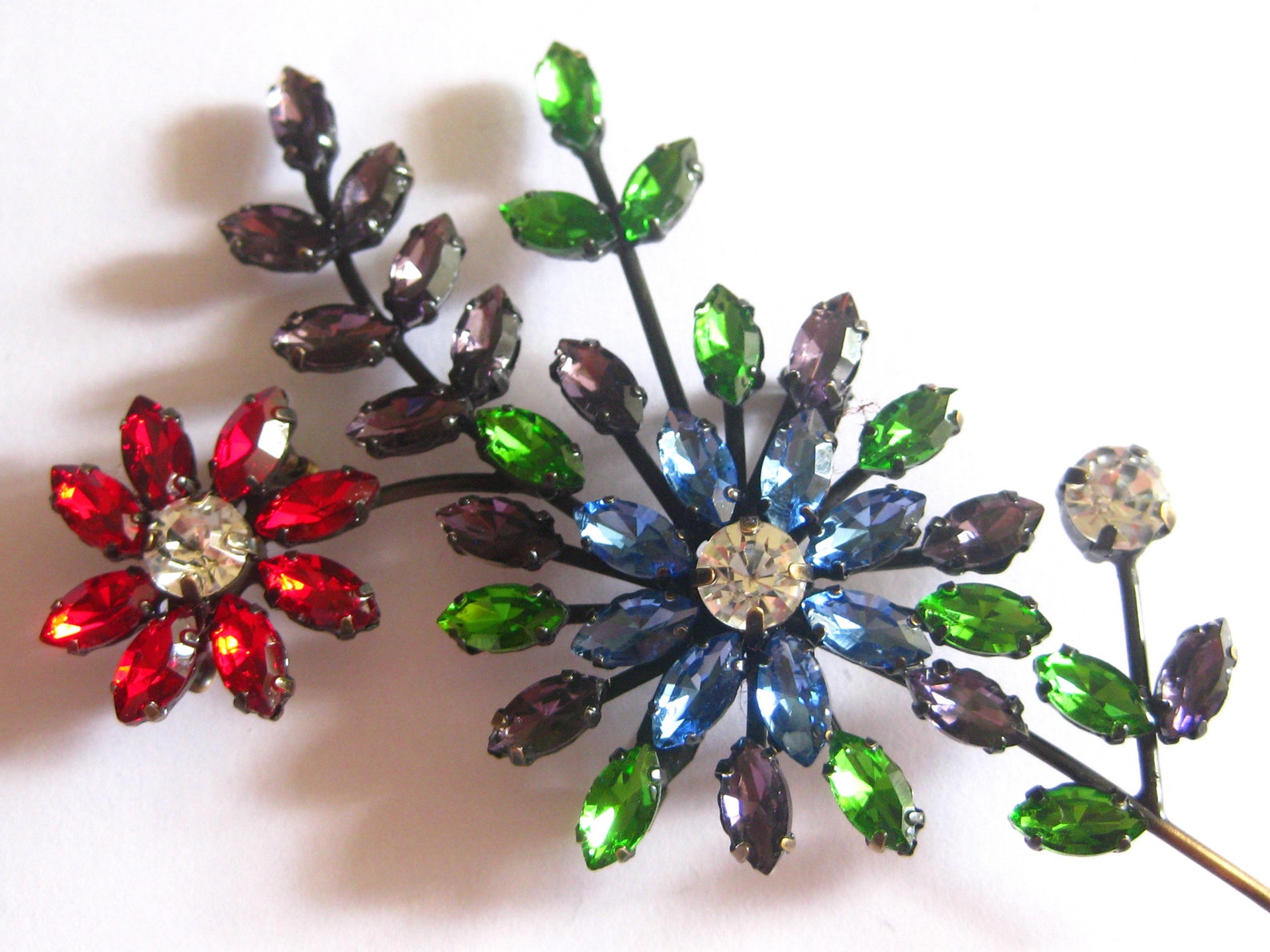 Jeweled Brooch Juliana Style Large 4 Floral Rhinestones Vintage 1950's ...