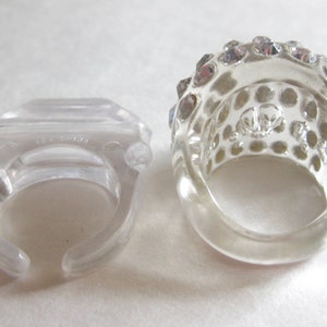 Clear Lucite Ring Lot Rhinestone Dome Square Size 6 Vintage - Etsy